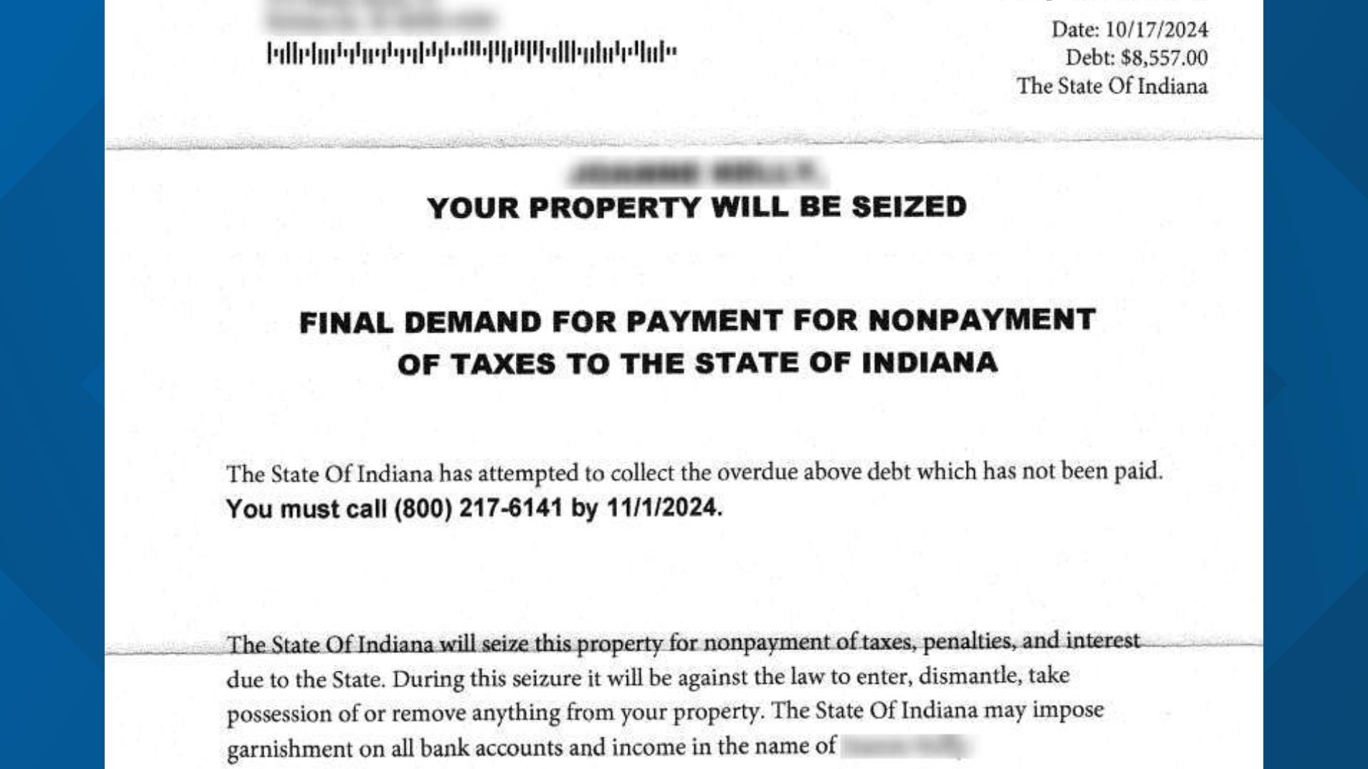 Scam letter claiming 'nonpayment of taxes' hits mailboxes | wthr.com