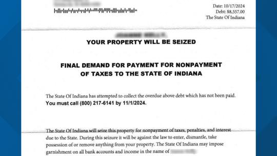 Scam letter claiming 'nonpayment of taxes' hits mailboxes | wthr.com