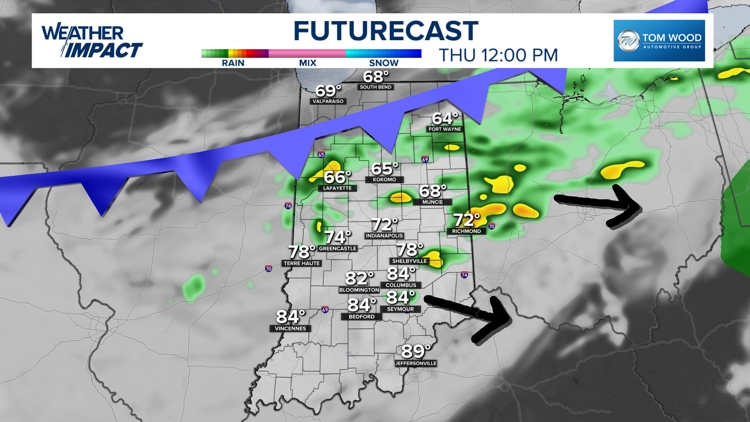 Timing when the rain will end across Indiana as cooler air rushes in ...