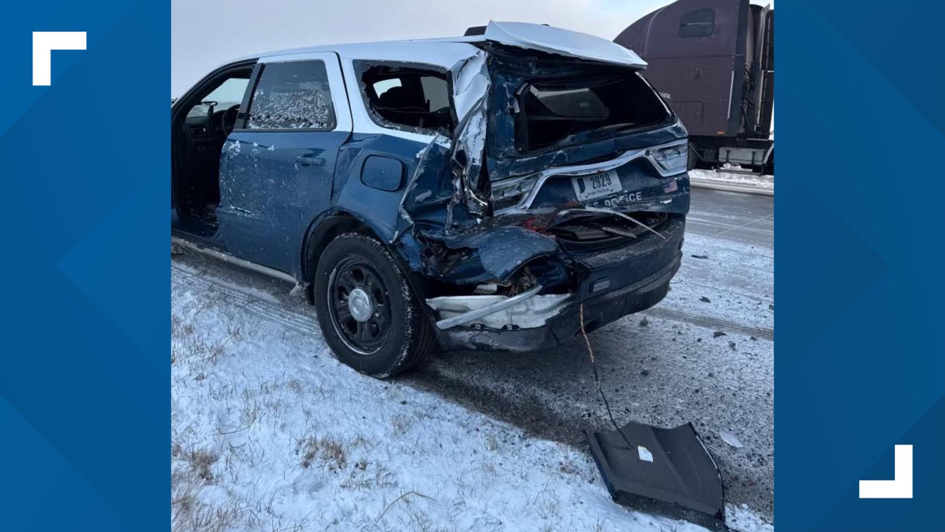 'Stop running into our troopers' | ISP trooper's car struck by semi on ...