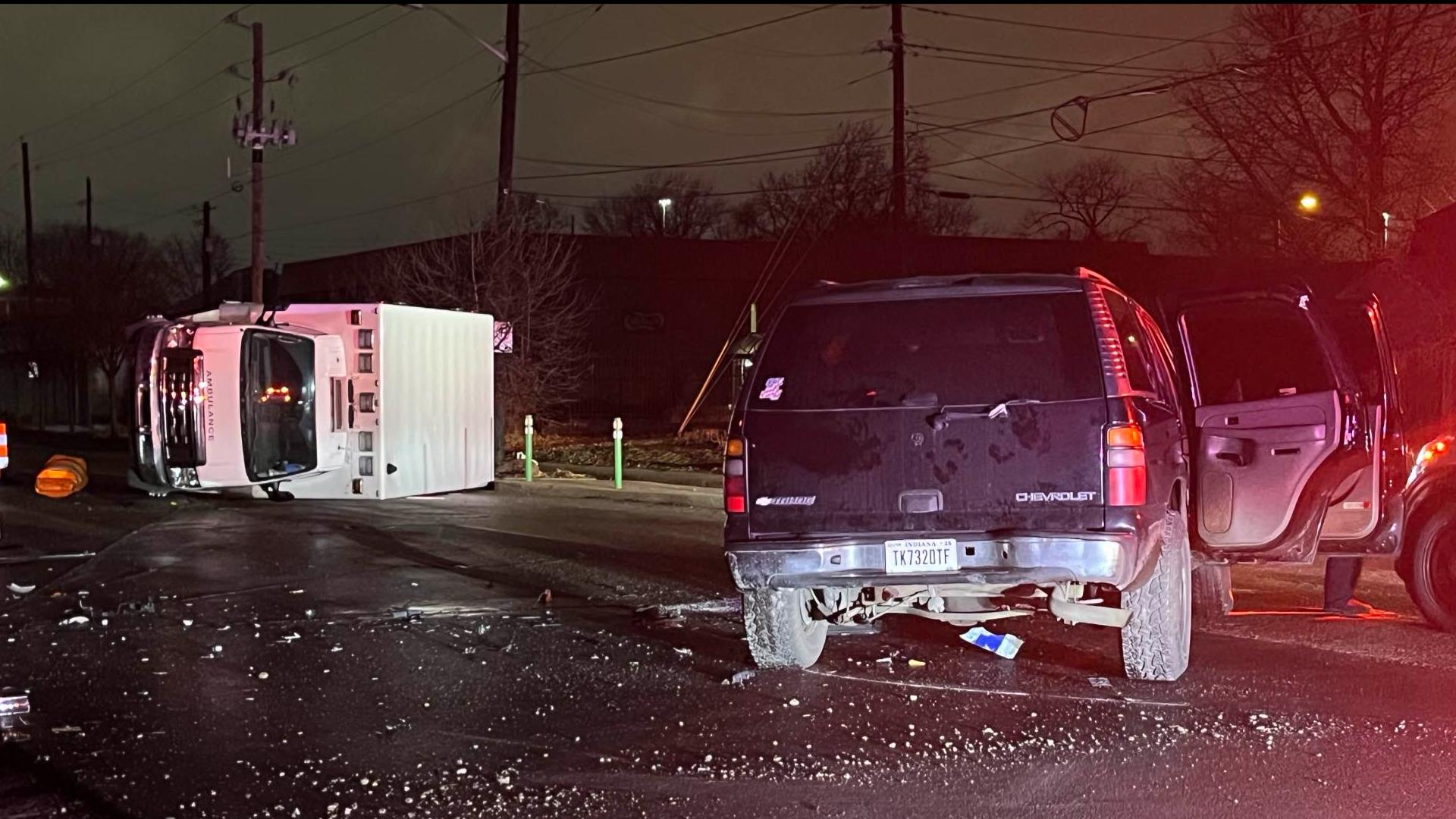 Ambulance flips in crash on Indianapolis' near east side | wthr.com