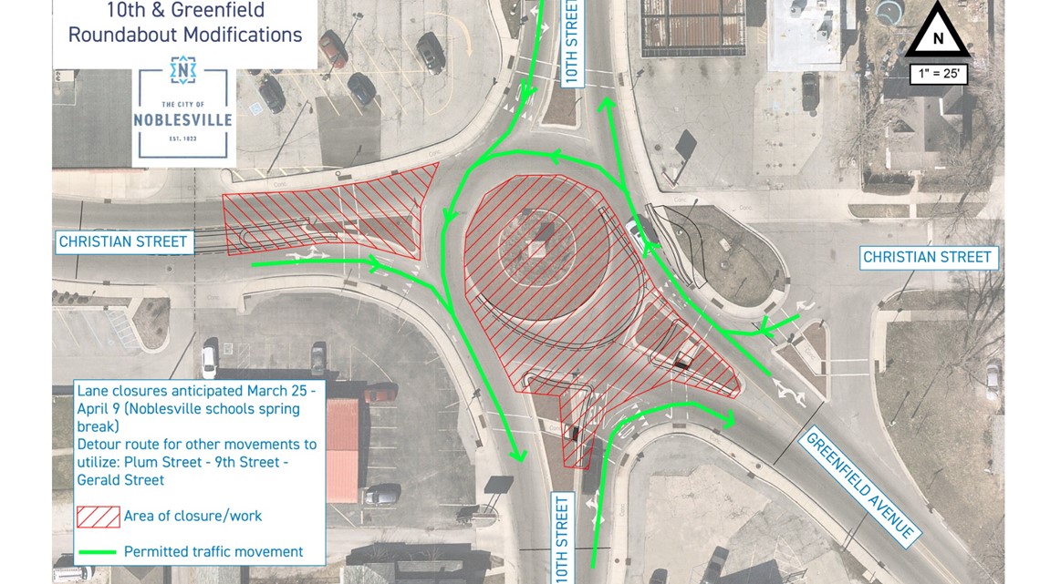 10th & Greenfield Roundabout construction Noblesville | wthr.com
