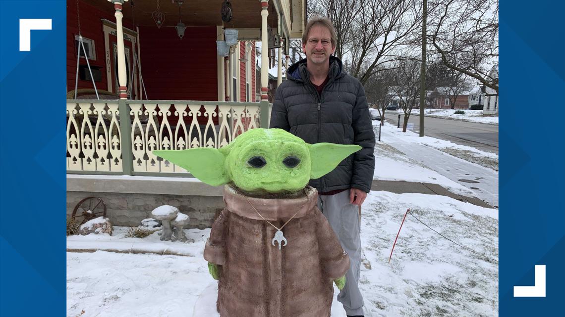 Baby Yoda snow sculpture in Greenfield | wthr.com