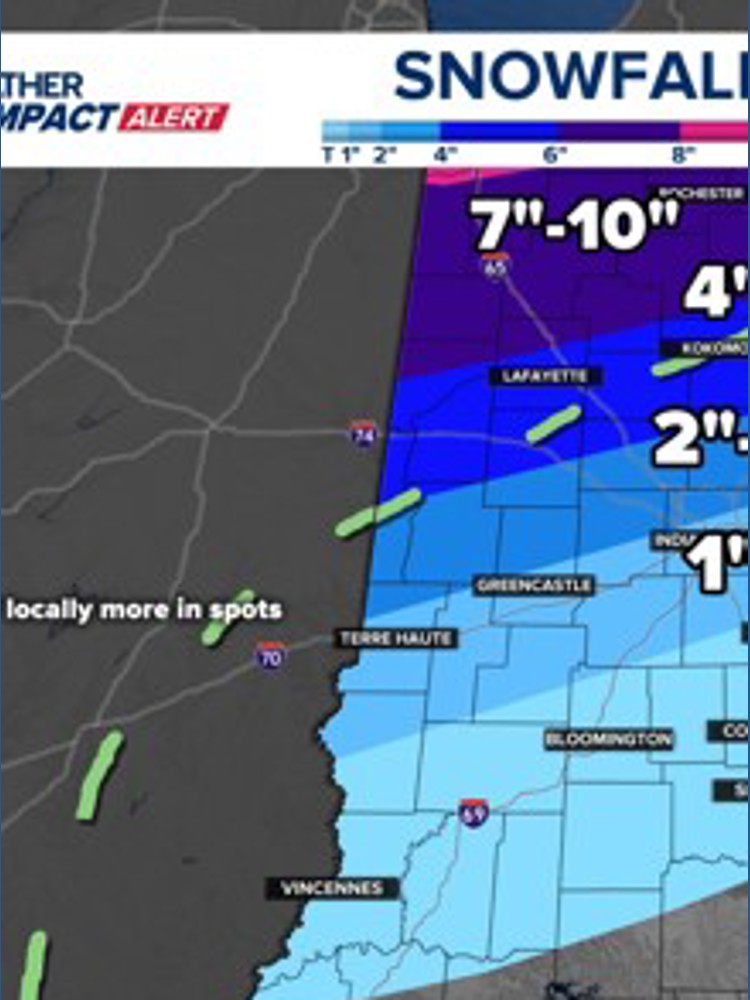 Update to snowfall projections across central Indiana | Weather Impact ...