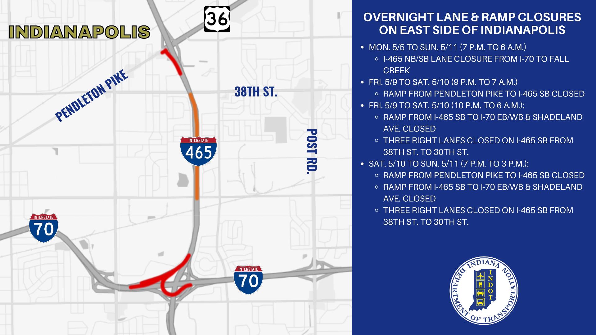 I-465 lane, ramp closures scheduled this week on east side of Indy ...
