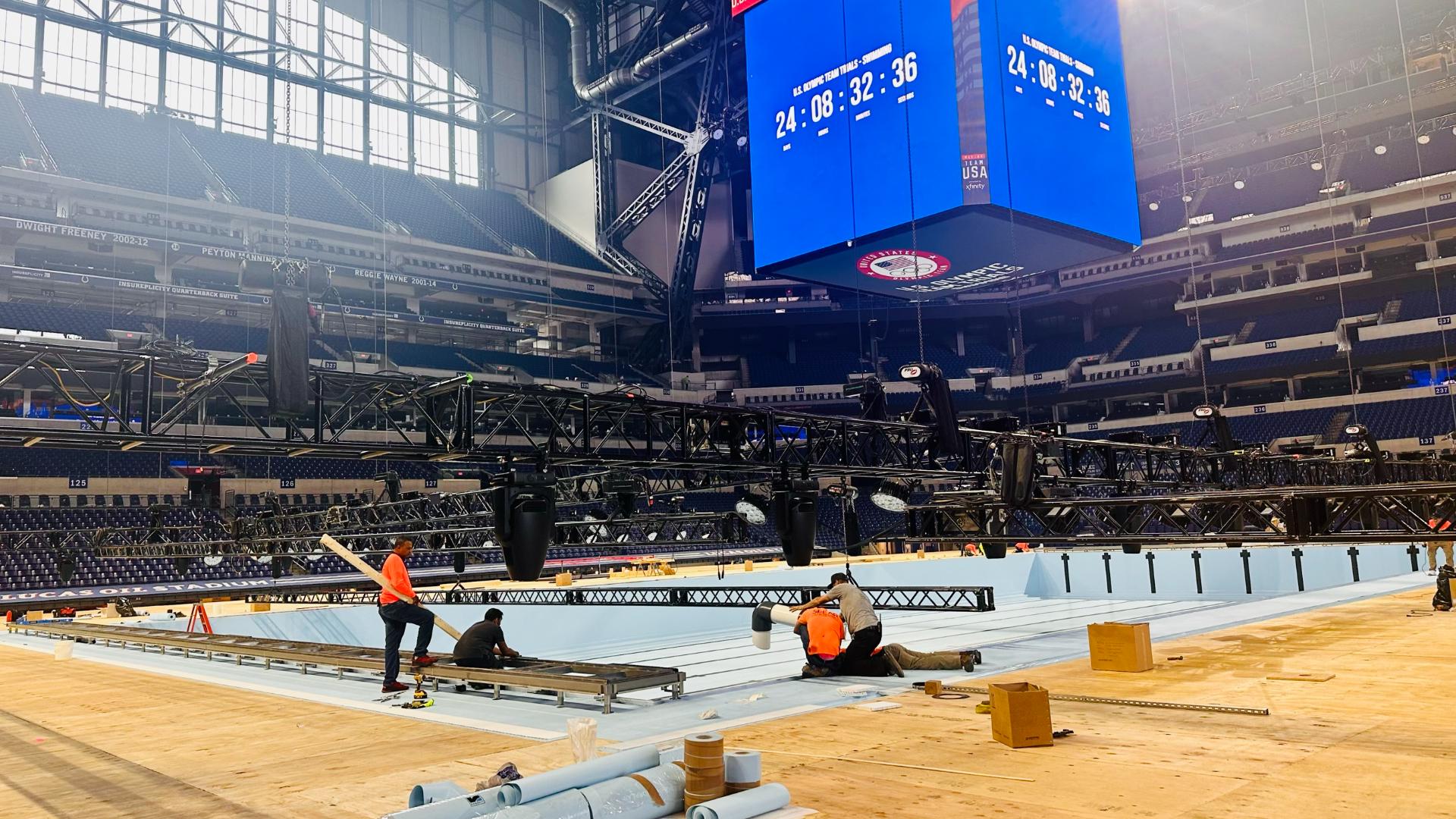 Olympic pools under construction at Lucas Oil Stadium | wthr.com