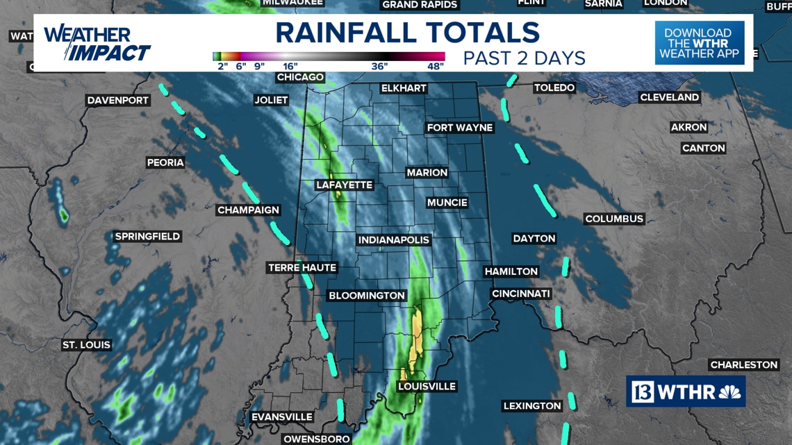 Rainfall totals and map from around Indiana over the weekend | wthr.com