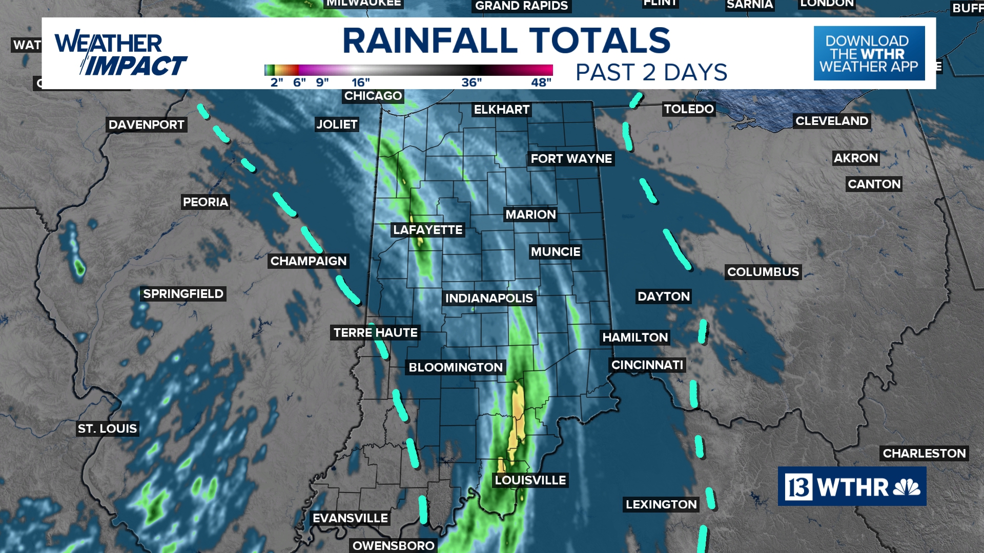 Rainfall totals and map from around Indiana over the weekend | wthr.com