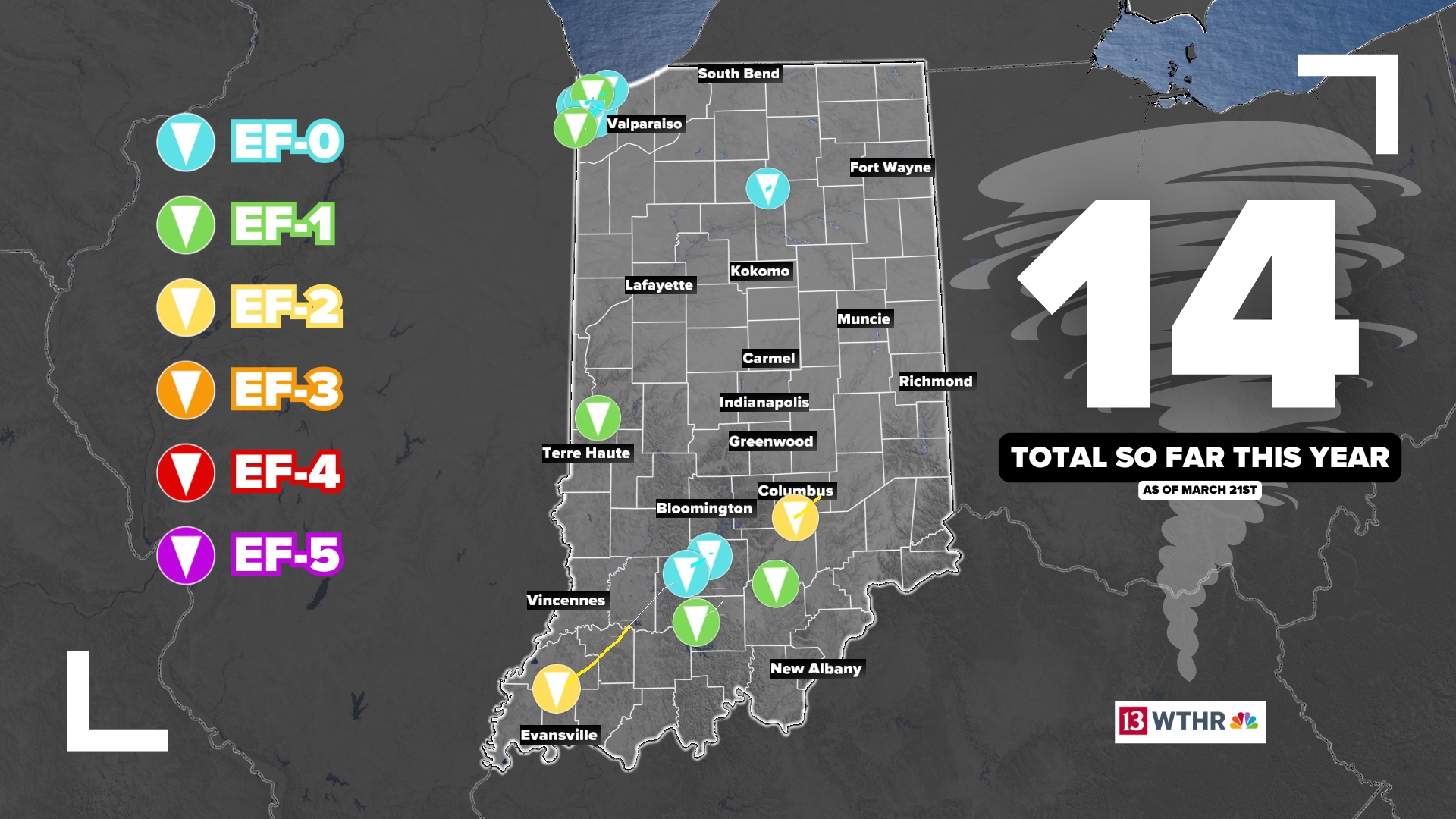 Complete list of the 14 Indiana tornadoes so far in 2025 | wthr.com