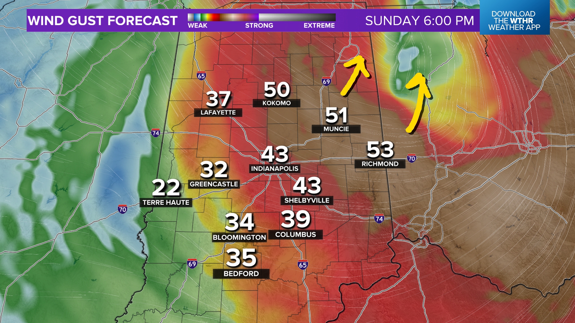 Max wind speeds expected across Indiana Sunday evening | wthr.com