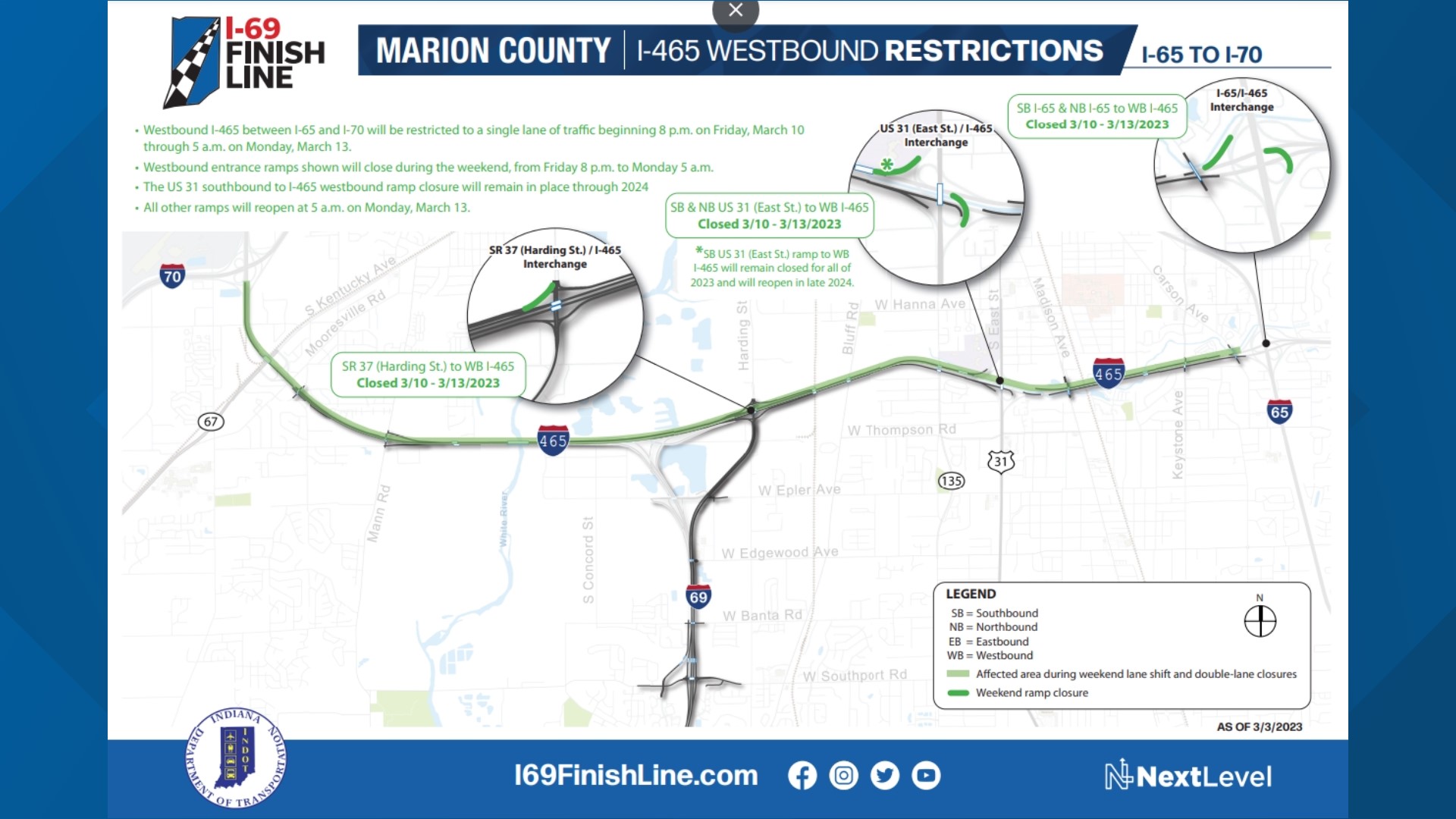 INDOT to limit I-465 traffic to single westbound lane for weekend ...
