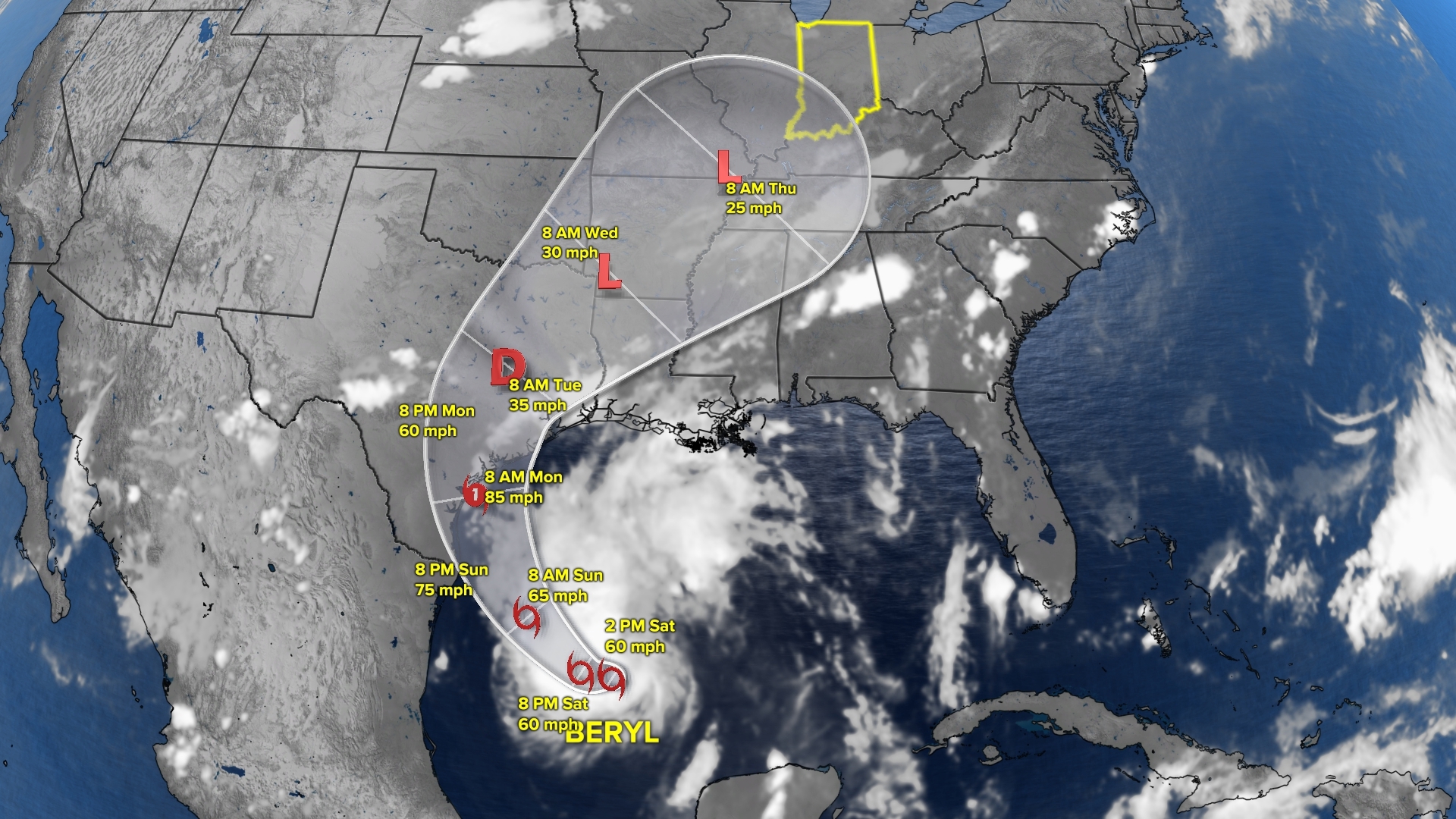 Tracking Beryl | Where will the heaviest rain fall after landfall ...