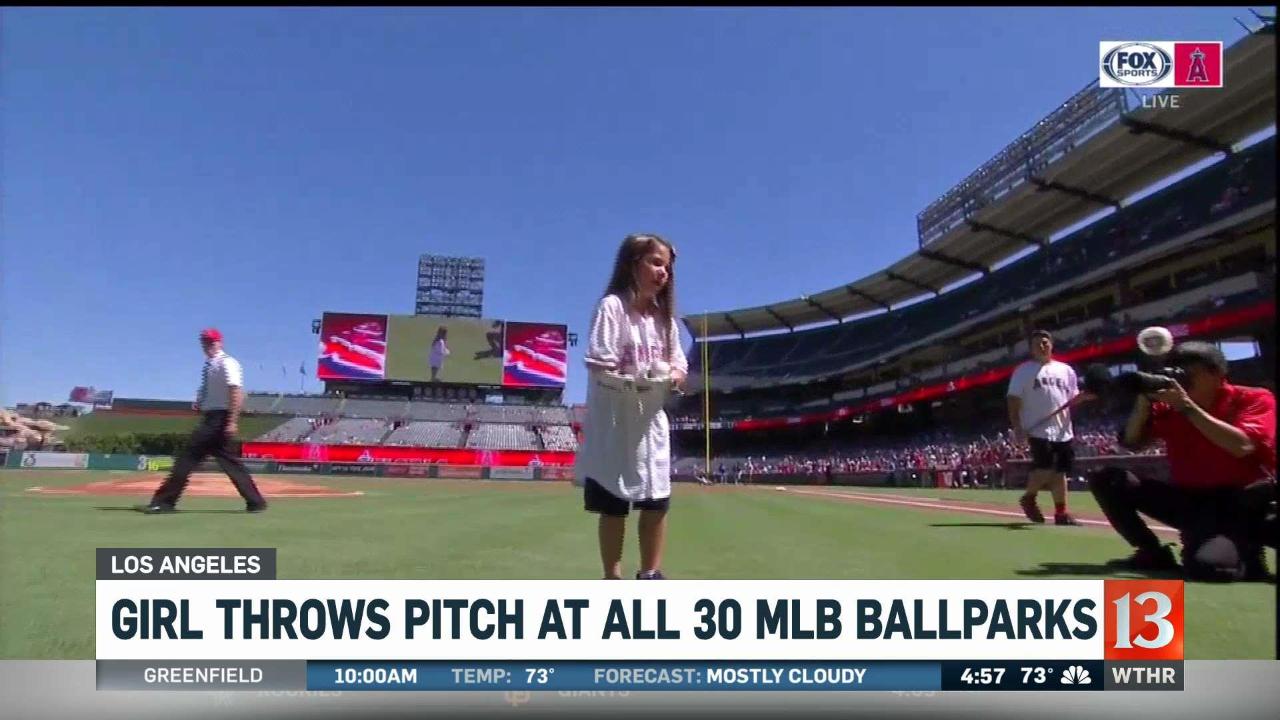 Girl with prosthetic hand throws out pitch at every MLB stadium | wthr.com