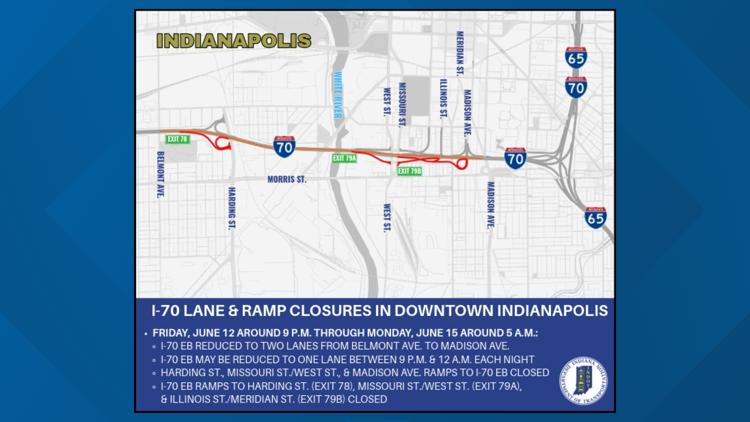 INDOT to close lanes, ramps along I-70 eastbound on near south side ...