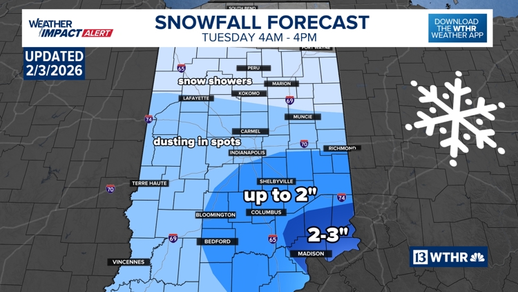 Weather Impact Alert: Scattered snow moving into Indiana Tuesday ...