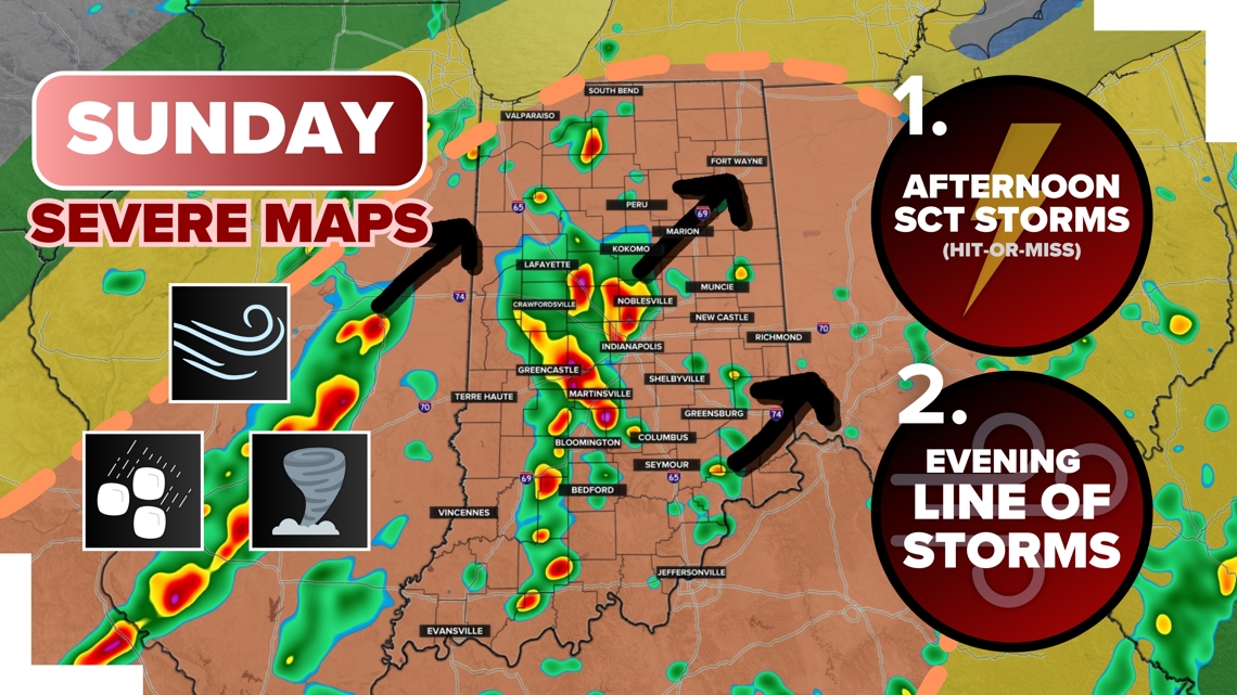 Wind, Tornado, & Hail Zone Maps for Indiana Sunday Storm Threat | wthr.com
