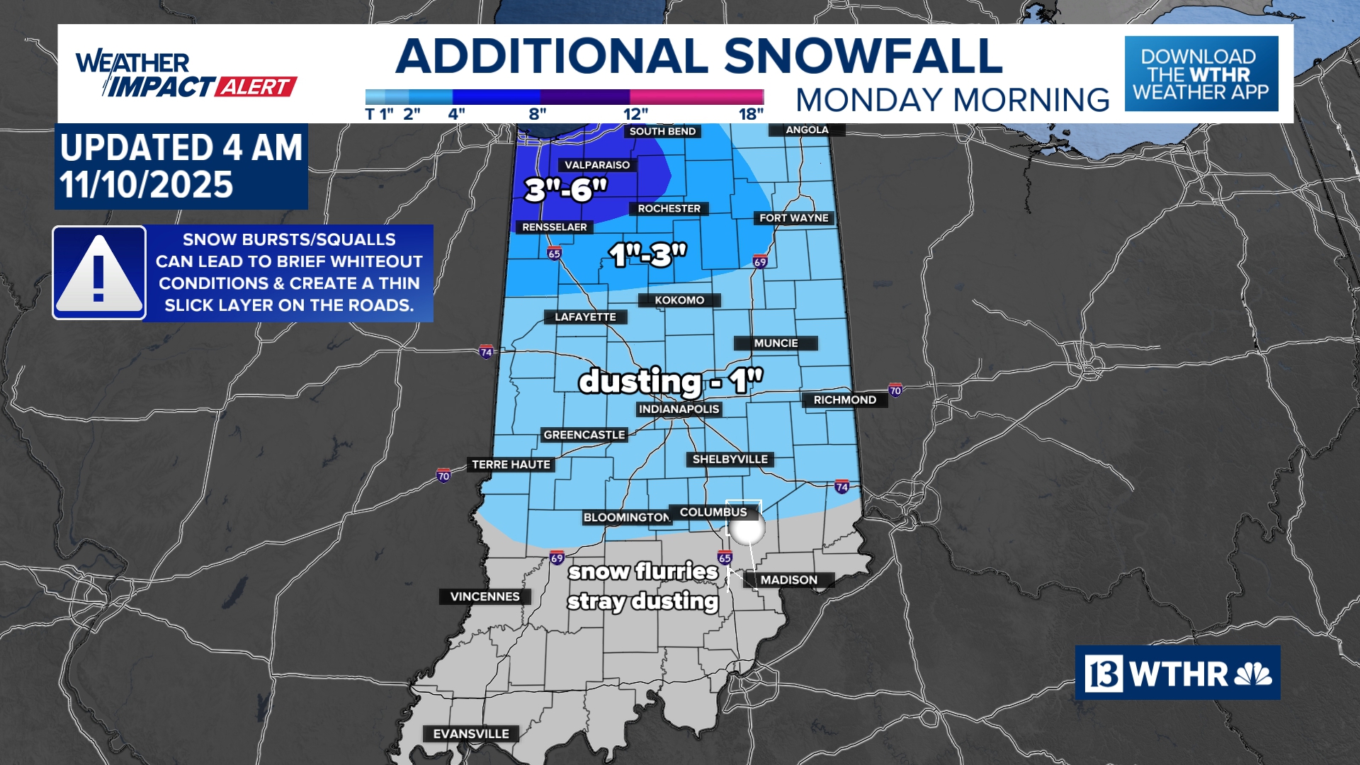 Snow moves out of central Indiana Monday afternoon, with warmer temps ...