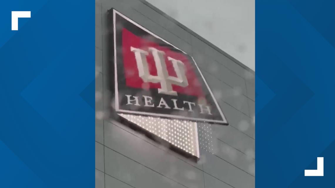 Strong winds knock off sign at IU Health Saxony Hospital in Hamilton ...