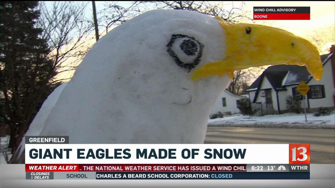 Greenfield snow artist creates two giant bald eagles | wthr.com