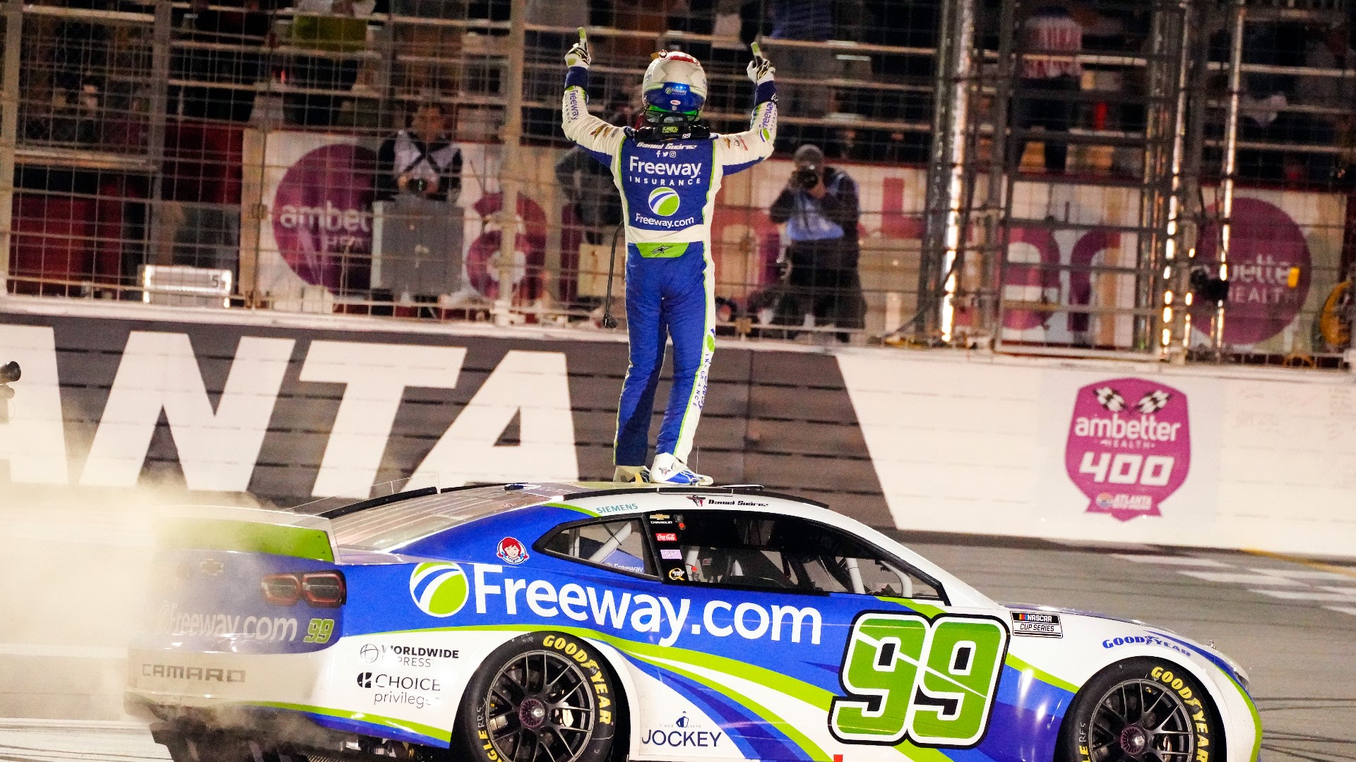 Suarez edges Blaney, Busch in thrilling 3-wide finish at Atlanta | wthr.com