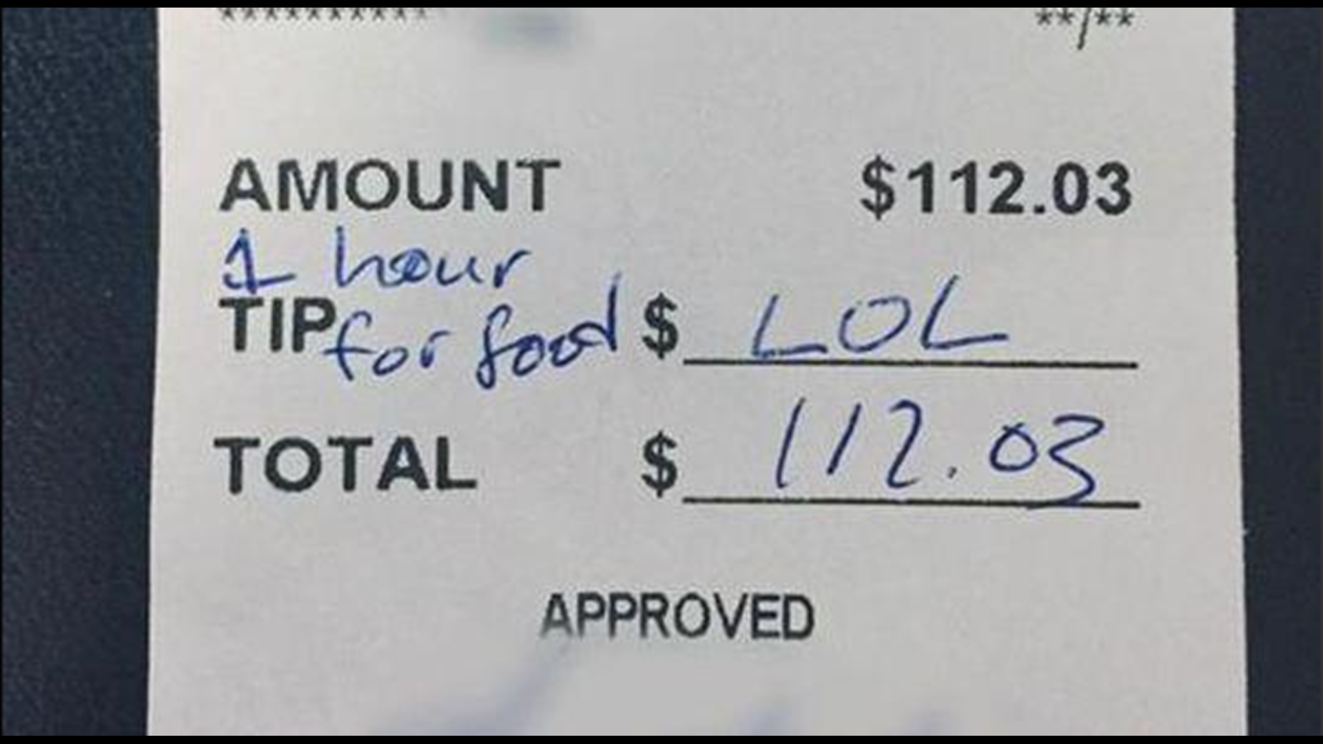 Diners leave waitress no tip, write ‘LOL’ on the receipt | fox61.com