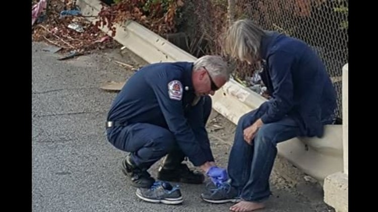 Firefighters go viral after giving barefoot homeless man shoes | fox61.com