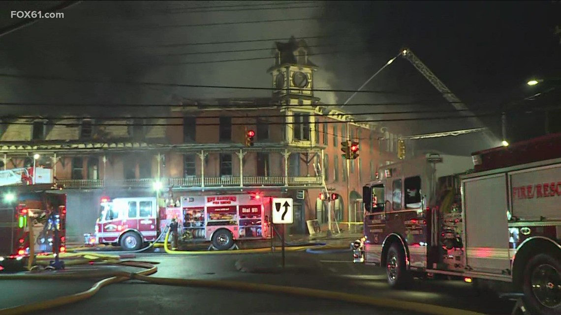 Fire crews battle 3-alarm fire at New Hartford building | fox61.com