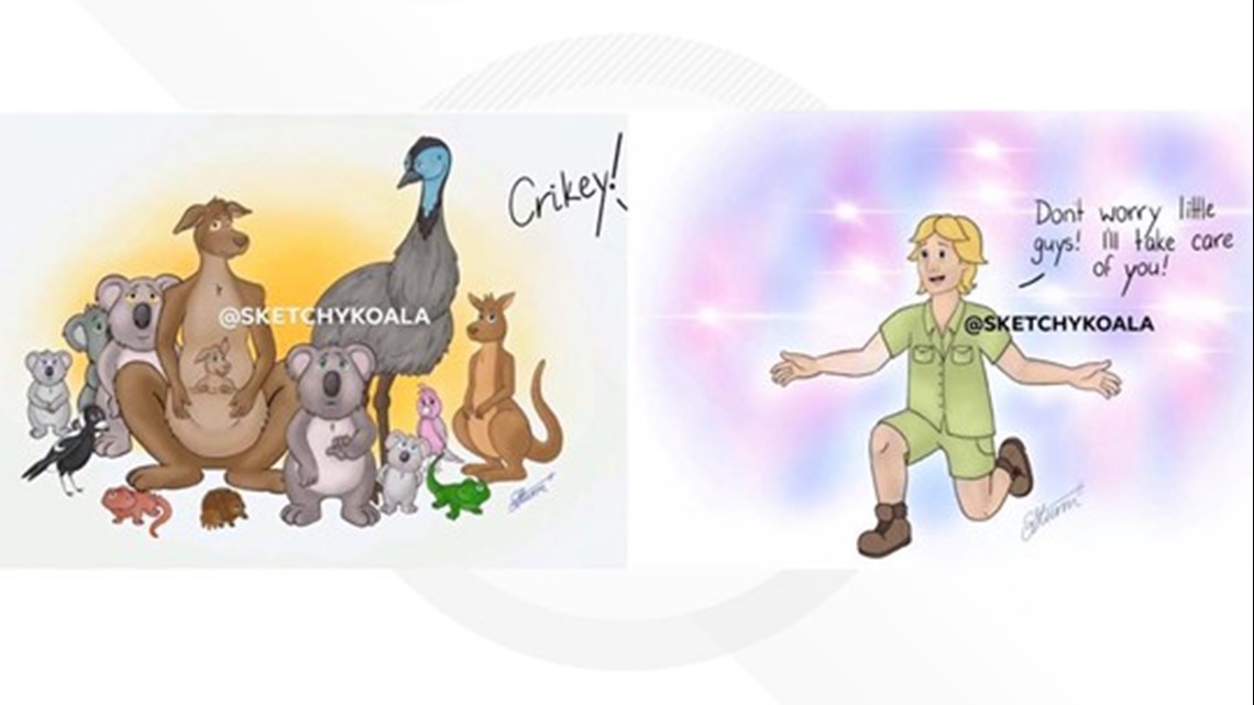 Cartoon of Steve Irwin welcoming animals killed in Australian bushfires ...