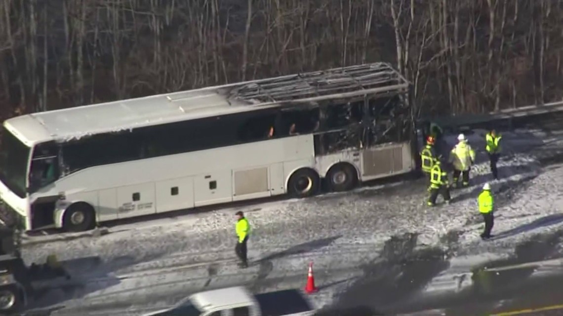 Bus headed from Boston to Mohegan Sun catches fire on Mass Pike | fox61.com