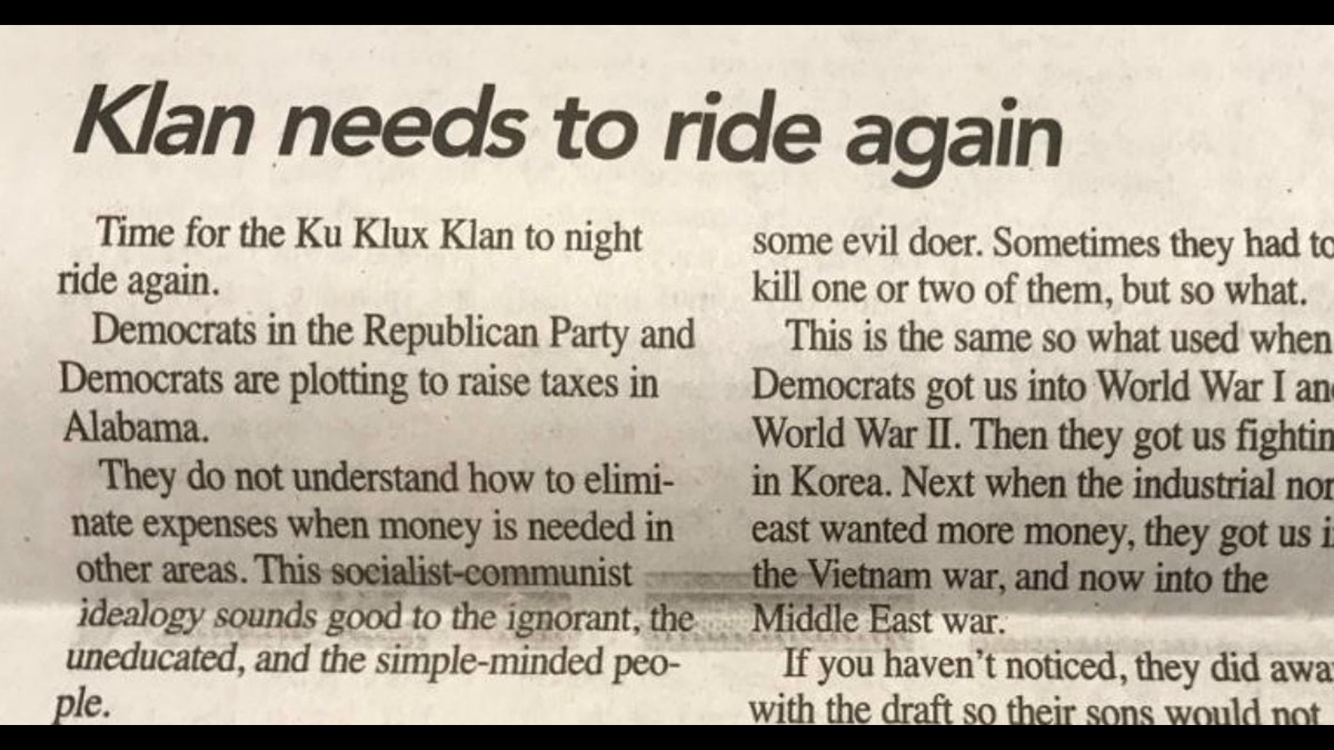 Alabama newspaper editor calls for return of the Ku Klux Klan, lynching ...
