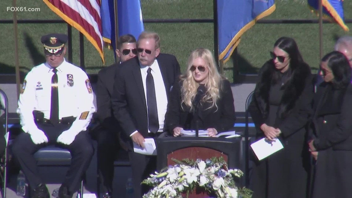 Sgt. Alex Hamzy's wife emotional at funeral | fox61.com