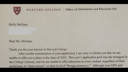 High school student’s fake Harvard rejection letter goes viral | fox61.com
