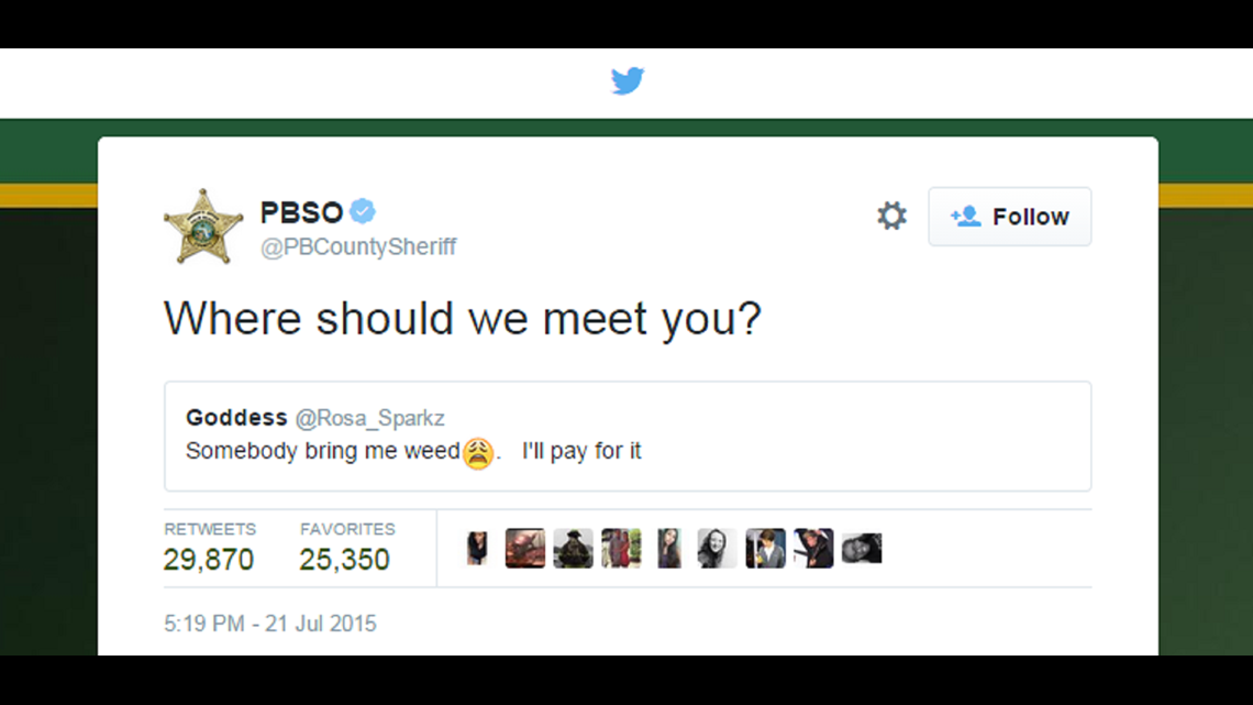 Woman tweets she wants to buy weed, police tweet back ‘Where should we ...
