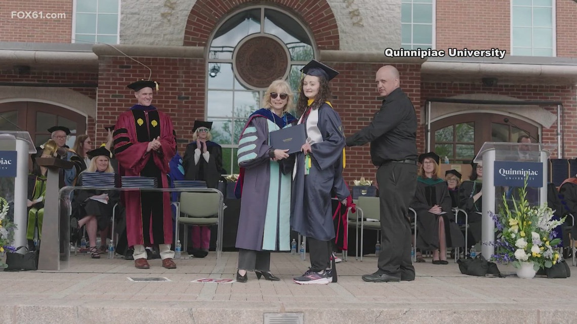 Quinnipiac student takes a walk to remember at graduation | fox61.com