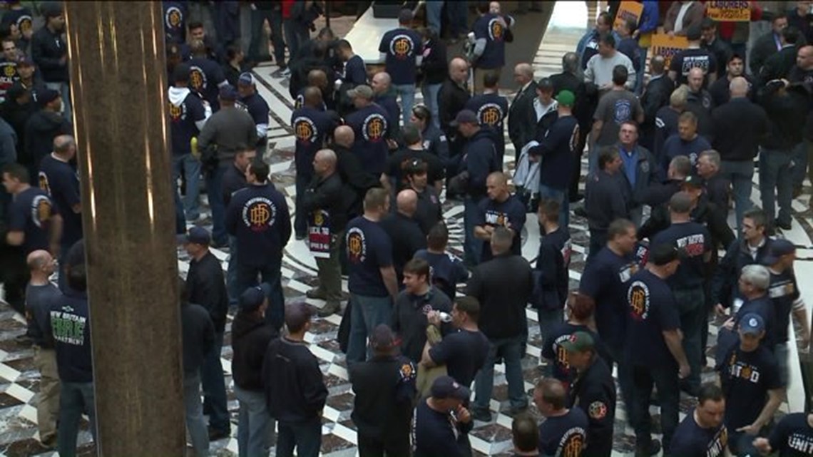 Hartford firefighters protest mayor’s plan to change union contracts ...