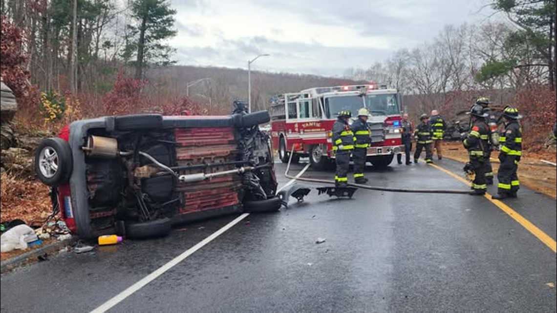 Driver escapes injury in Yantic rollover crash, fire contained | fox61.com