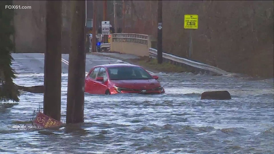 Dam partially collapses on Yantic River following heavy rain storm ...