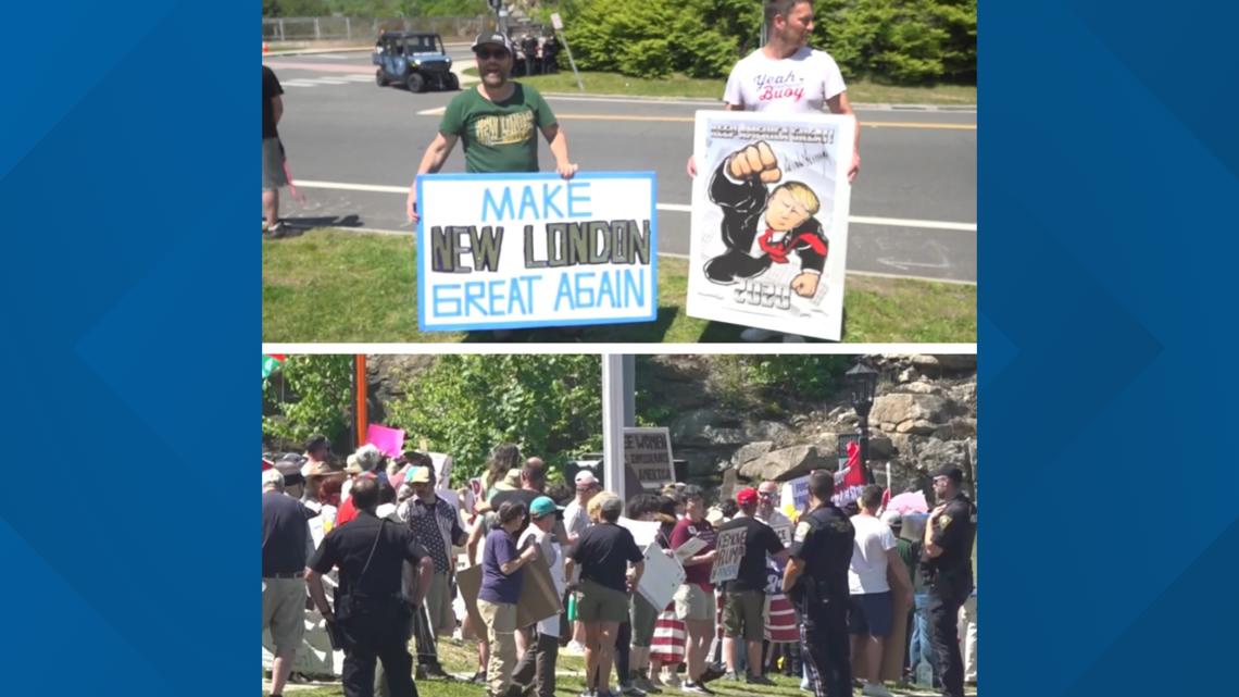 Protesters and supporters gather outside Coast Guard Academy during ...