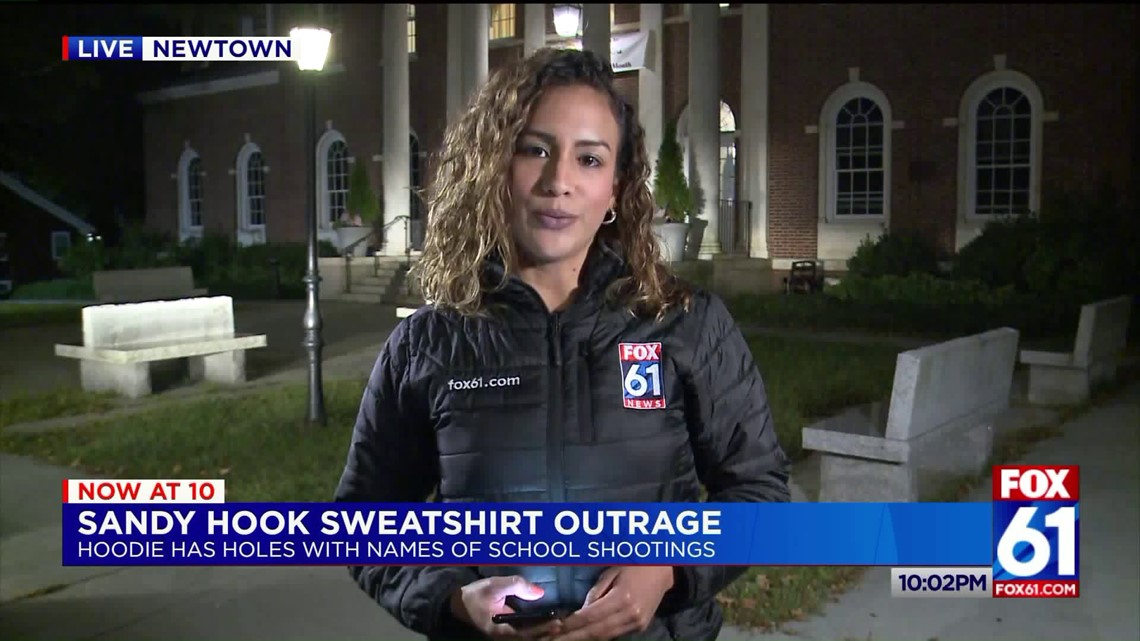 Designer shows off bullet ridden Sandy Hook sweatshirt | fox61.com
