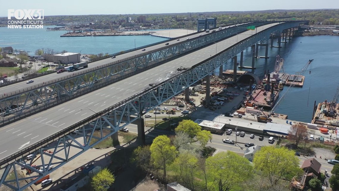 Aftermath of fire on I-95, Gold Star Memorial Bridge in Groton | Drone ...