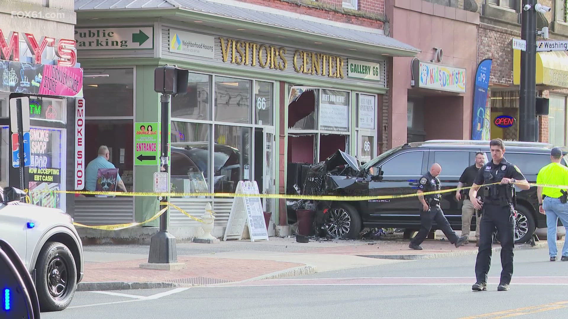 Car crashes into building, hits pedestrian in New Britain | fox61.com
