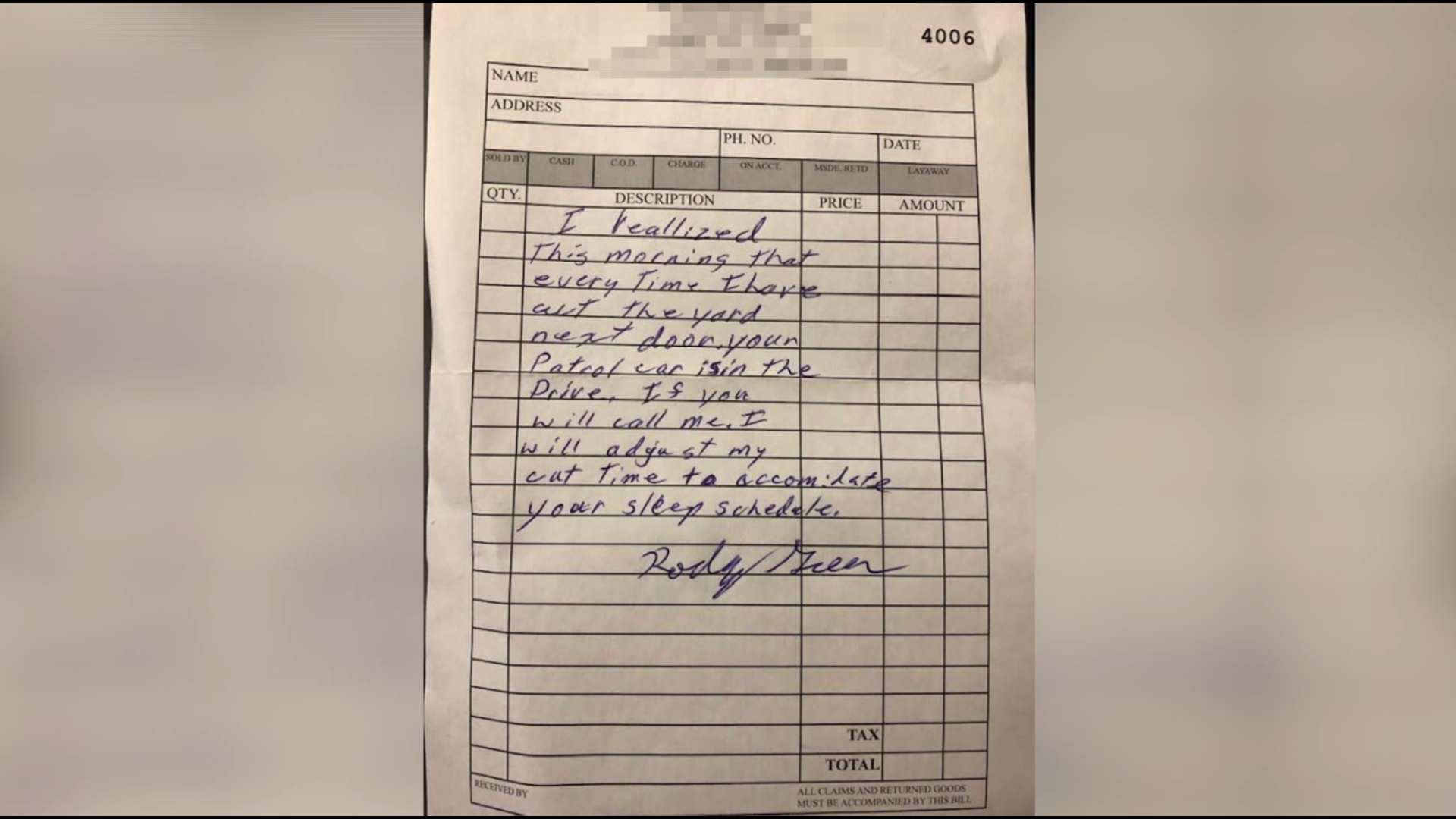 How a thoughtful note left for a police officer is inspiring thousands ...