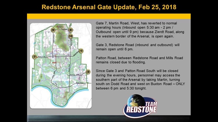 Redstone Arsenal Roads and Gates Affected by Flooding | rocketcitynow.com