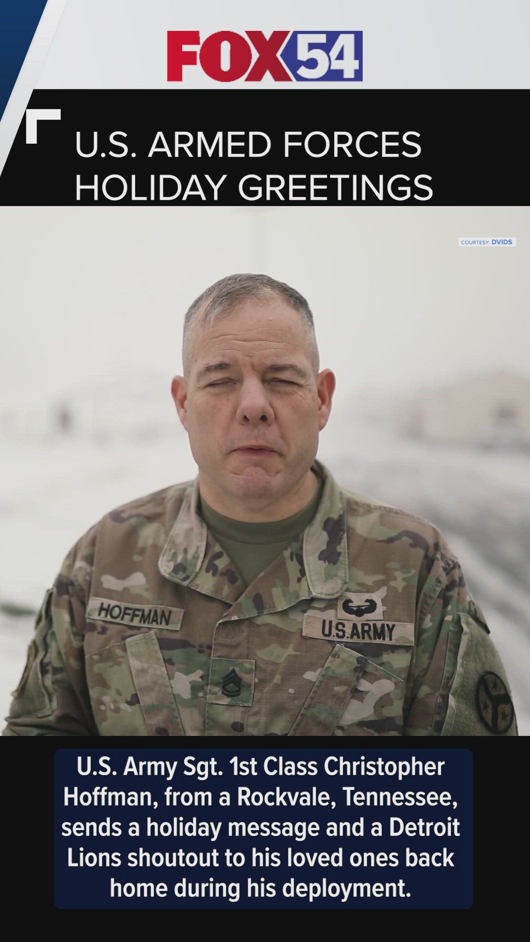 Holiday greeting from U.S. Army Sgt. 1st Class Christopher Hoffman, from Rockvale, TN, stationed ...