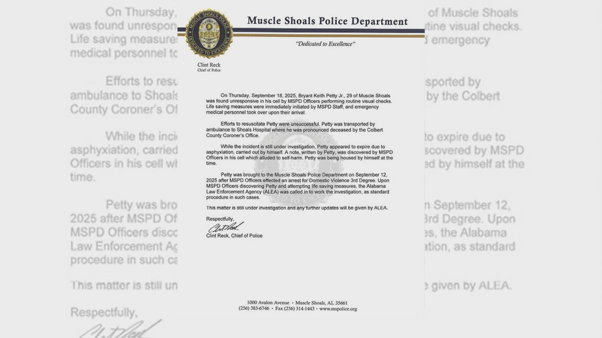 ALEA investigating Muscle Shoals inmate death | rocketcitynow.com