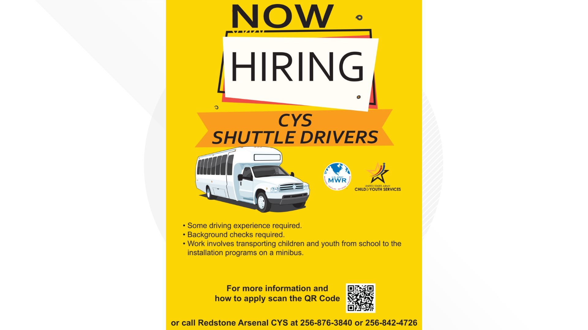 Redstone Arsenal is looking for a few good shuttle bus drivers ...