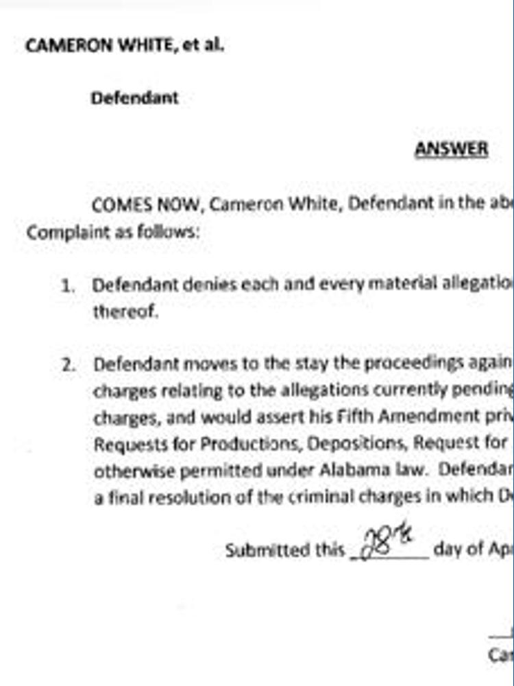 Cameron White enters formal denial of allegations in Huntsville church ...
