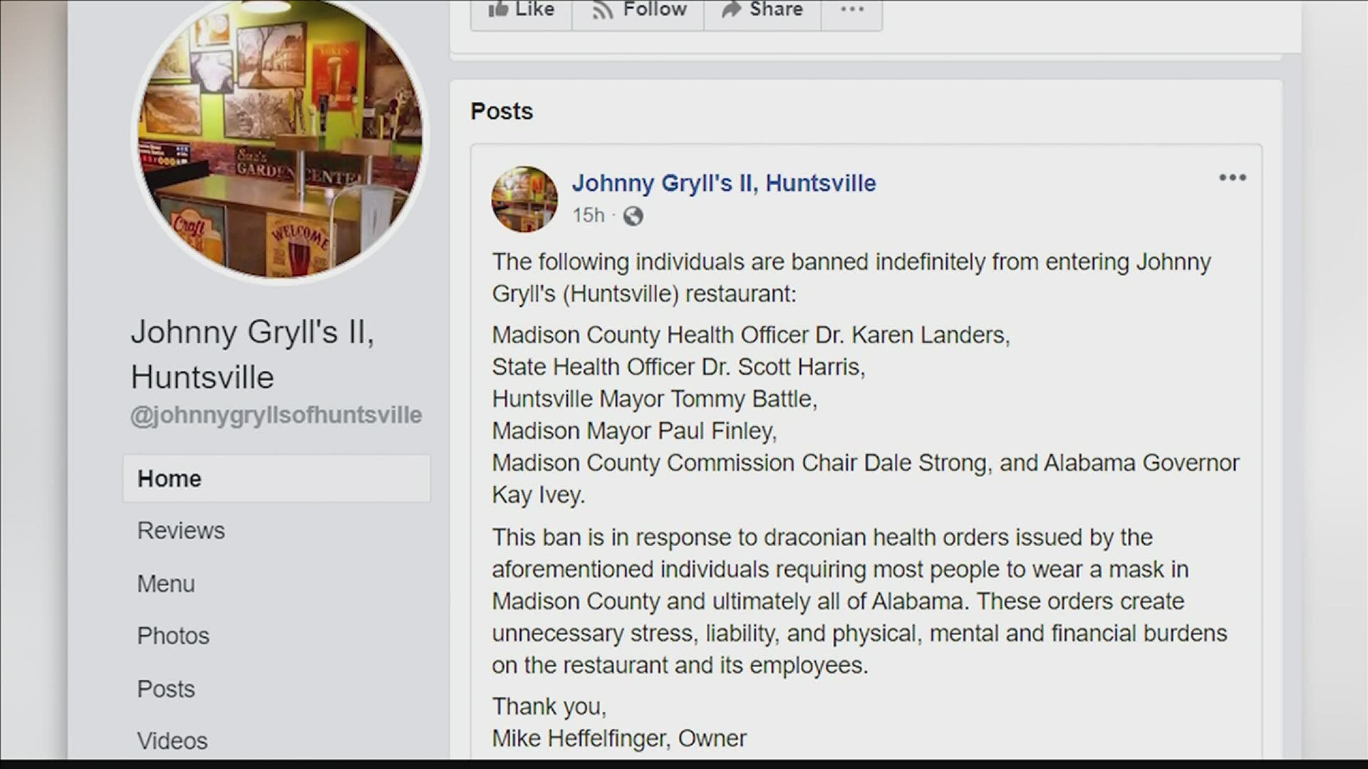 Johnny Gryll's facing backlash after viral Facebook post ...