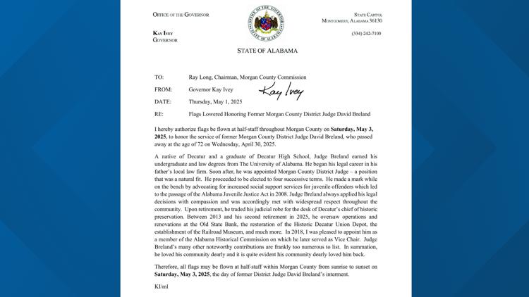 Governor asks Morgan County to fly flags at half-staff on Saturday to ...