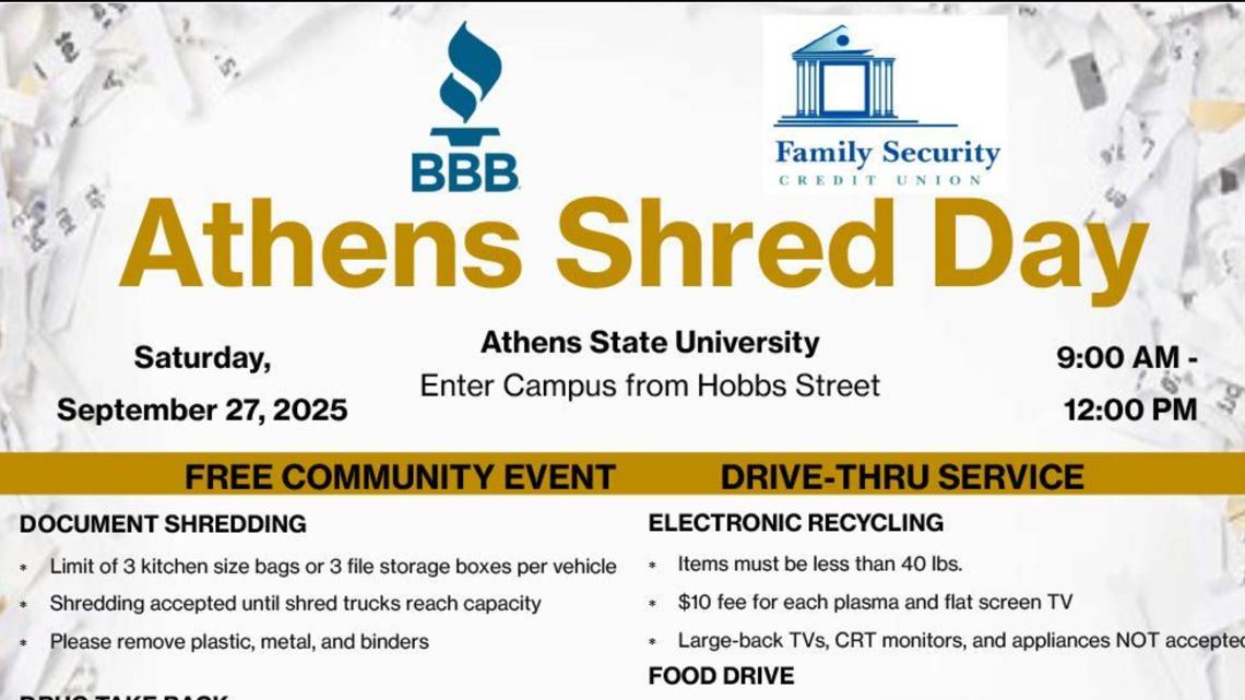 Athens Shred Day set for September 27 | rocketcitynow.com